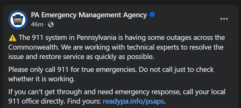 911 system outages across Pennsylvania - WENY News